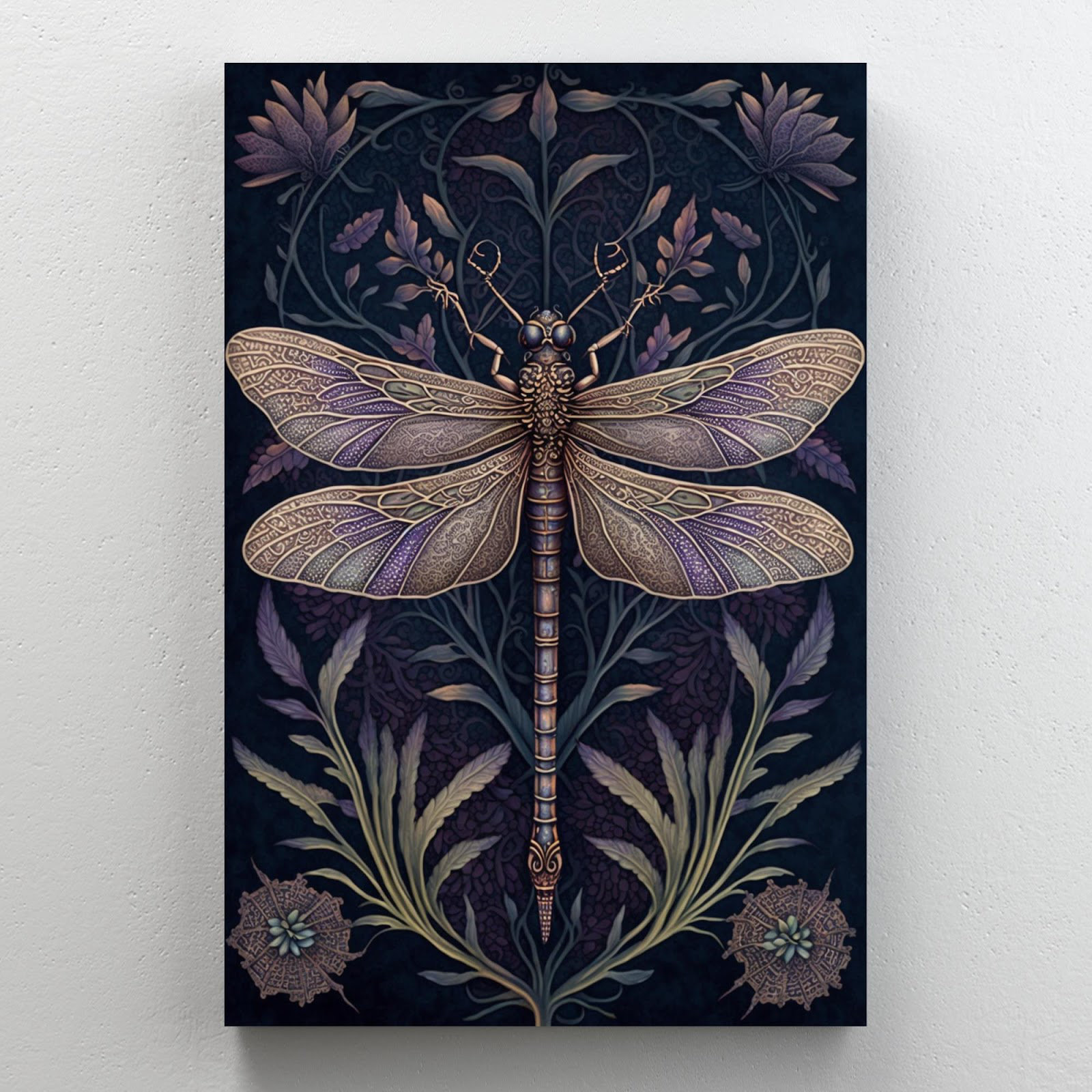 August Grove® Lavender and Dragonfly - Wrapped Canvas Graphic Art | Wayfair